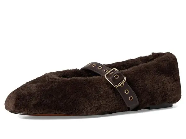 Madewell The Remy Mary Jane Flat Shoes With Faux Fur And Buckle Strap - Brown