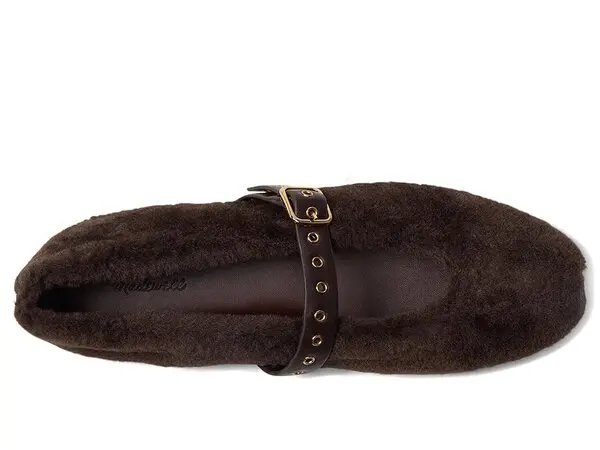 Madewell The Remy Mary Jane Flat Shoes With Faux Fur And Buckle Strap - Brown