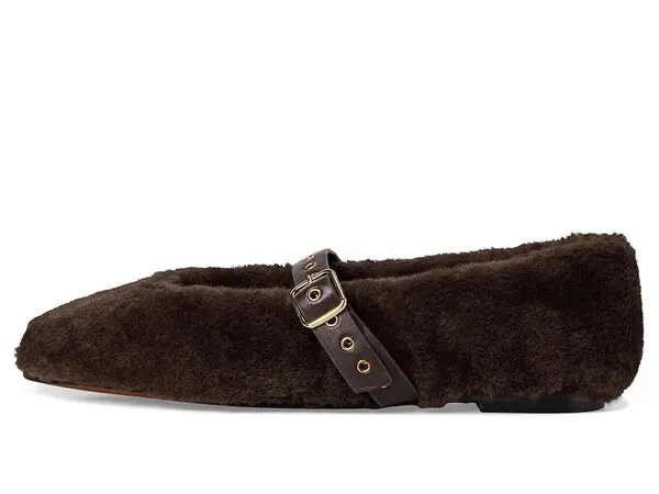 Madewell The Remy Mary Jane Flat Shoes With Faux Fur And Buckle Strap - Brown