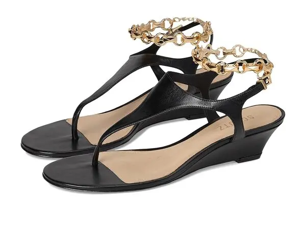 Schutz Lys Wedge Sandals With Chain Ankle Detailing - Black