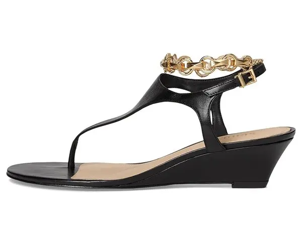 Schutz Lys Wedge Sandals With Chain Ankle Detailing - Black