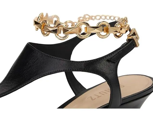 Schutz Lys Wedge Sandals With Chain Ankle Detailing - Black