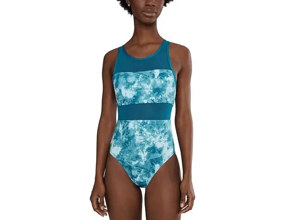 Nike Frozen Floral V-back One Piece Swimsuit - Blue