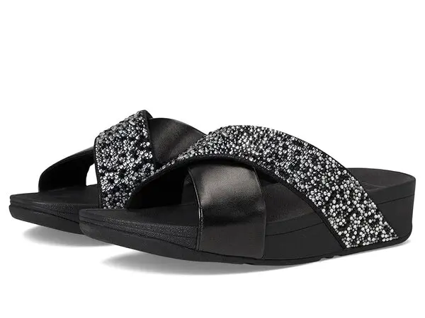 Fitflop Lulu Crystal-mix Metallic Cross Slides - Black