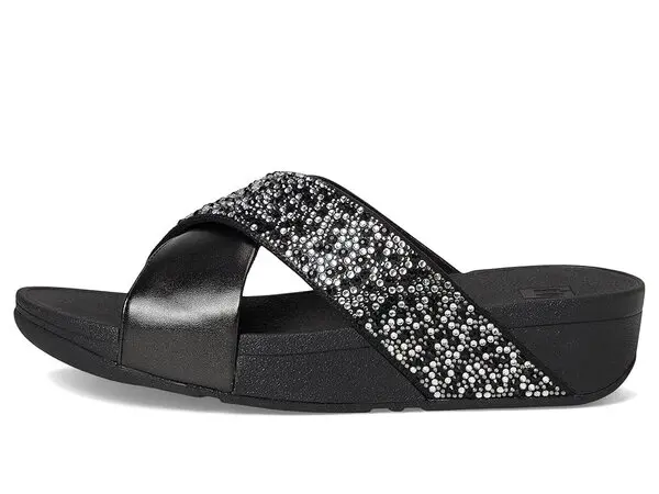 Fitflop Lulu Crystal-mix Metallic Cross Slides - Black