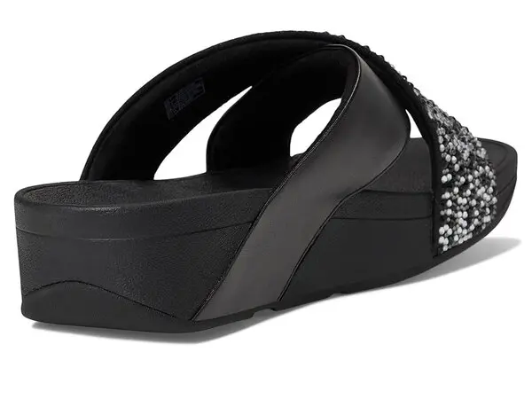 Fitflop Lulu Crystal-mix Metallic Cross Slides - Black