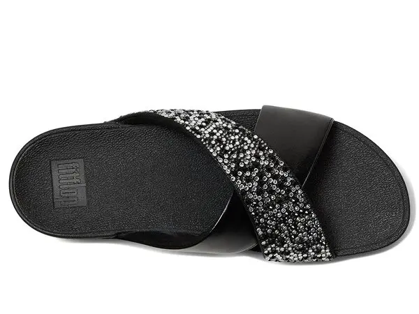 Fitflop Lulu Crystal-mix Metallic Cross Slides - Black