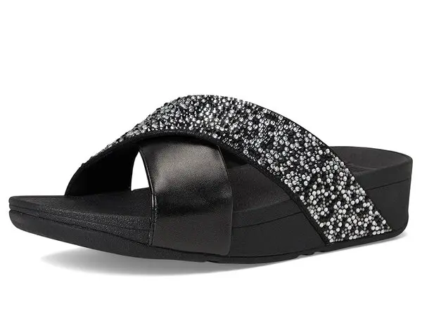 Fitflop Lulu Crystal-mix Metallic Cross Slides - Black