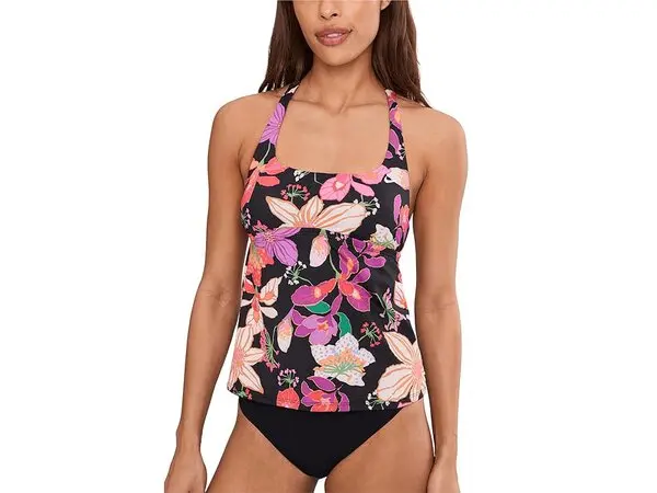 Nike Hot House Floral Square Neck Tankini Swimwear - Black