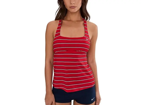 Nike Pinstripe Square Neck Tankini Swim Top - Red
