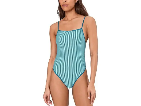Nike Ripple Texture Squareneck One Piece Swimsuit - Blue