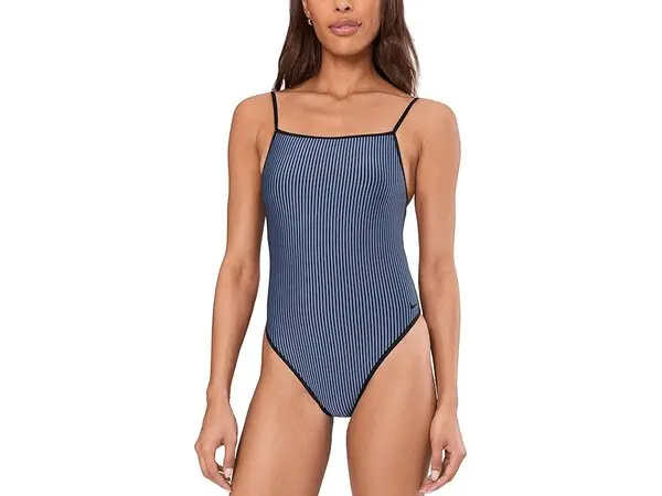 Nike Ripple Texture Squareneck One Piece Swimsuit - Gray