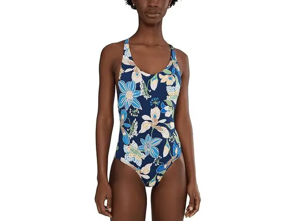 Nike Hot House Floral Scoop Neck One Piece Swimsuit - Navy