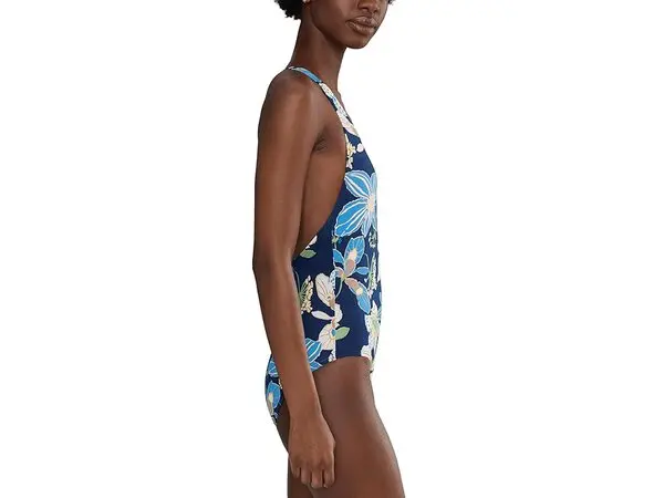 Nike Hot House Floral Scoop Neck One Piece Swimsuit - Navy