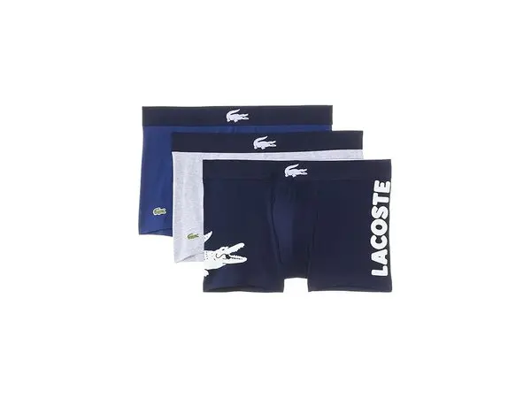 Lacoste Cotton Stretch Big Croc Print Trunks, 3-pack Underwear Navy Blue/white/gray