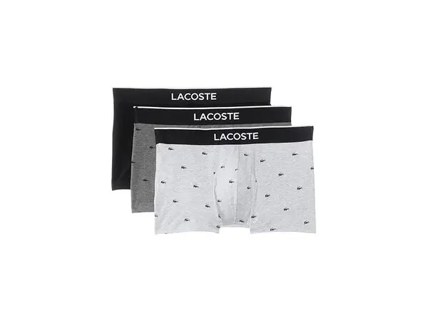 Lacoste Cotton Stretch Mini Croc Print Trunks 3-pack Underwear /gray - Black