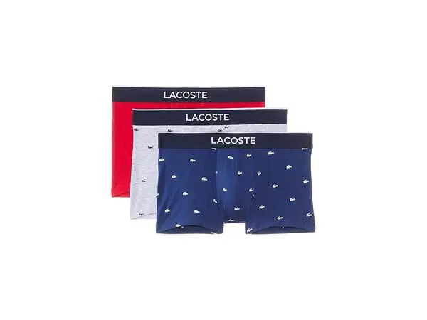 Lacoste Cotton Stretch Mini Croc Print Trunks 3-pack Underwear /gray - Navy