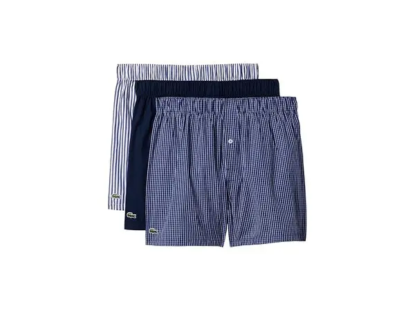 Lacoste Cotton Stretch Print Animation Boxers 3-pack Underwear Blue/white - Navy