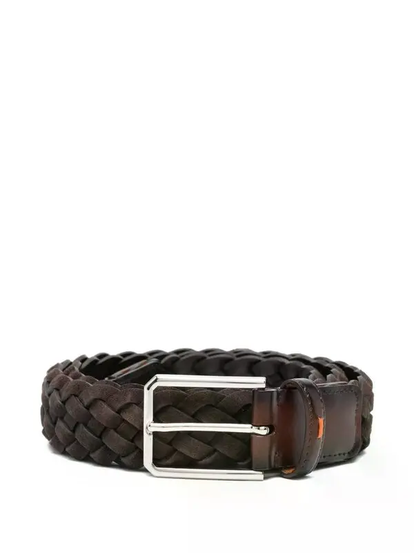 Santoni Braided Suede Belt - Brown