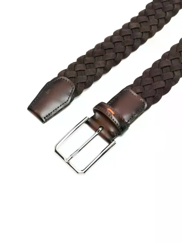 Santoni Braided Suede Belt - Brown