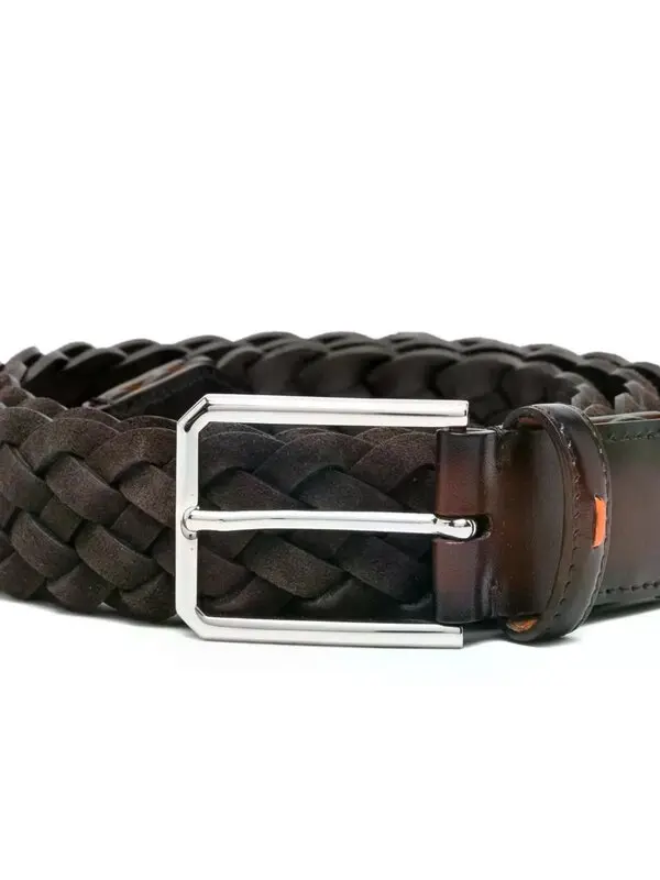 Santoni Braided Suede Belt - Brown