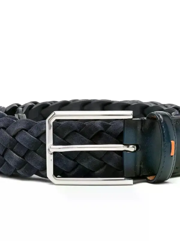 Santoni Braided Suede Belt - Blue