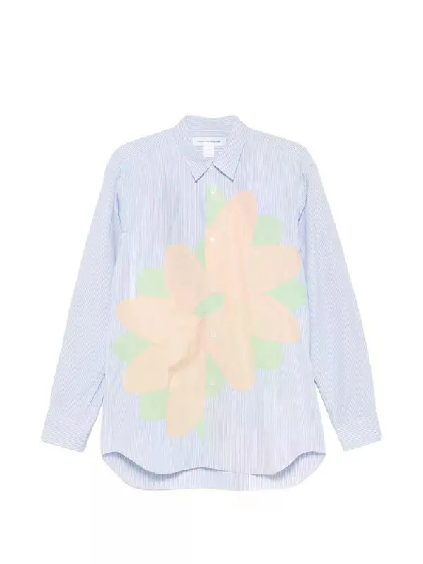 Comme Des Garçons Floral-appliqué Striped Shirt