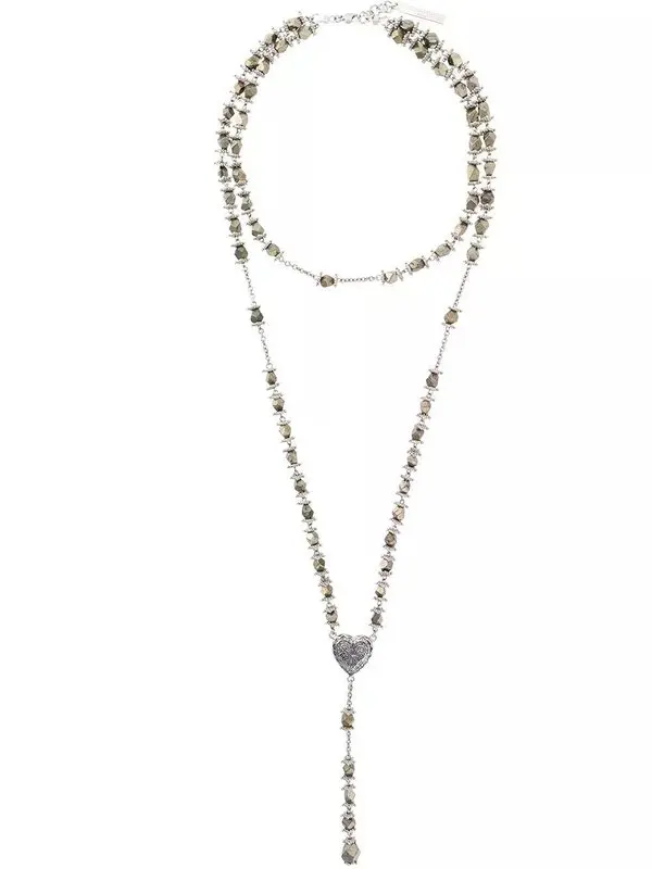 Givenchy Faceted Stone Rosary Necklace With Heart Detail - Metallic