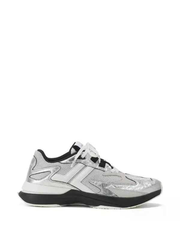 LANVIN Metallic Panelled Lace-up Sneakers - Silver
