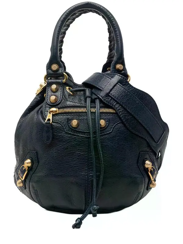 Balenciaga Mini Lambskin Motocross Giant 12 Pompon Bag Satchel - Blue