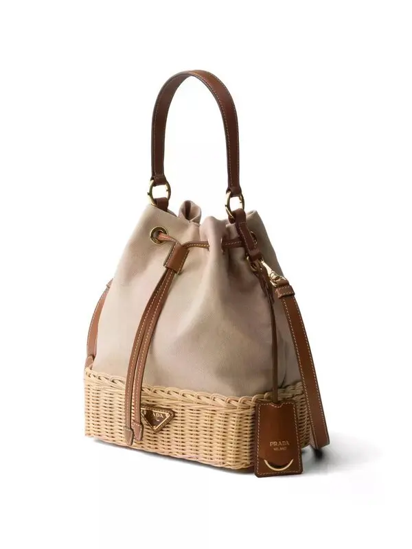 Prada Woven Raffia And Canvas Bucket Bag - Neutrals