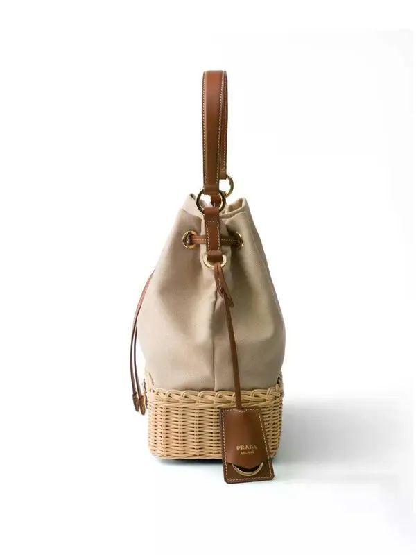Prada Woven Raffia And Canvas Bucket Bag - Neutrals