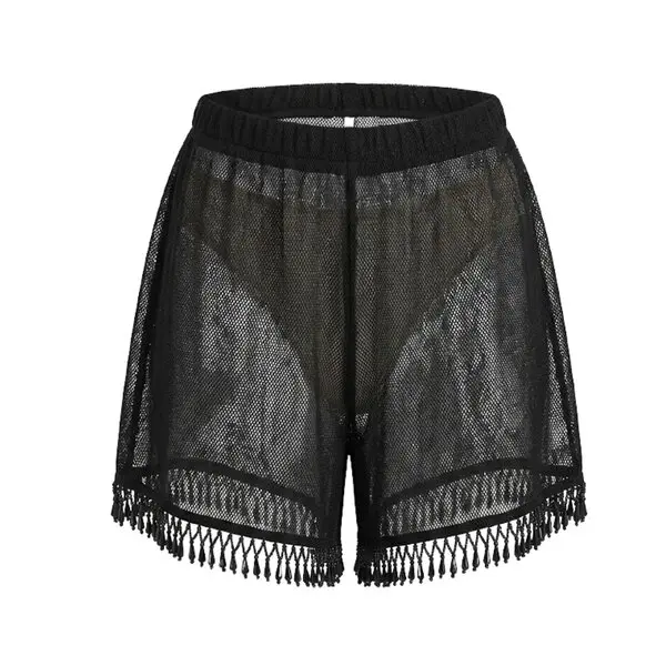 GLAM ON YOU Kade Shorts Tailored Mesh With Beaded Fringe