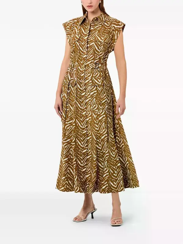 NICHOLAS Romina Zebra-print Midi Dress - Brown