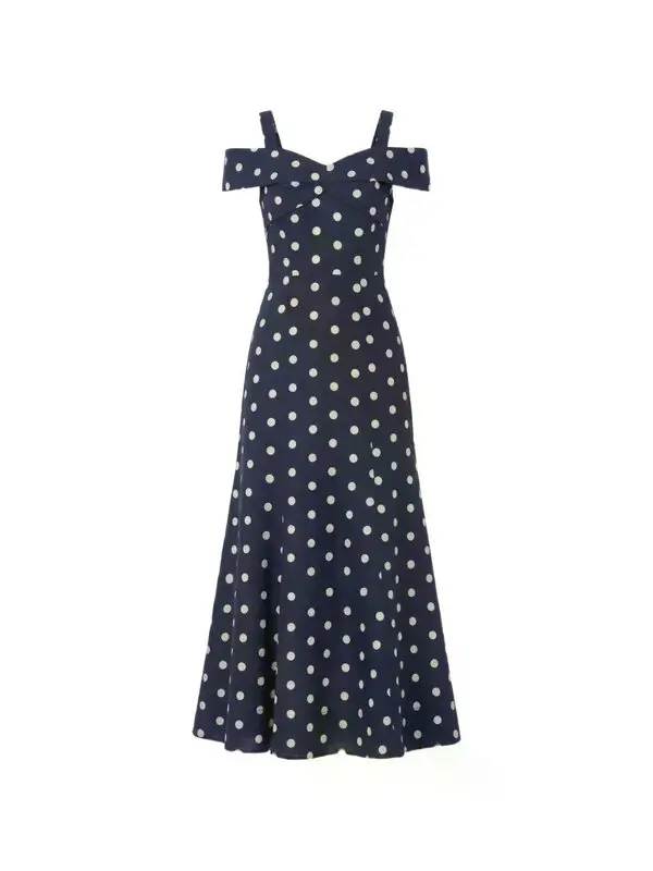 NICHOLAS Ivana Polka-dot Off-shoulder Midi Dress - Blue