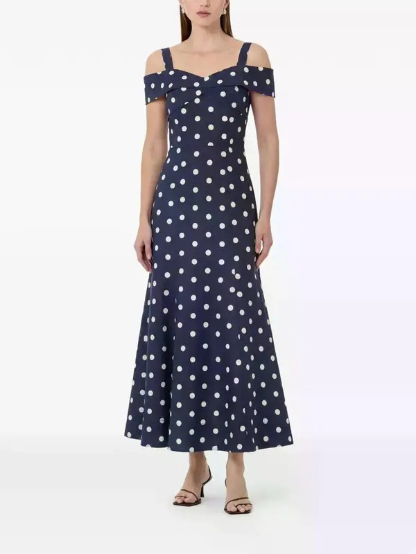 NICHOLAS Ivana Polka-dot Off-shoulder Midi Dress - Blue