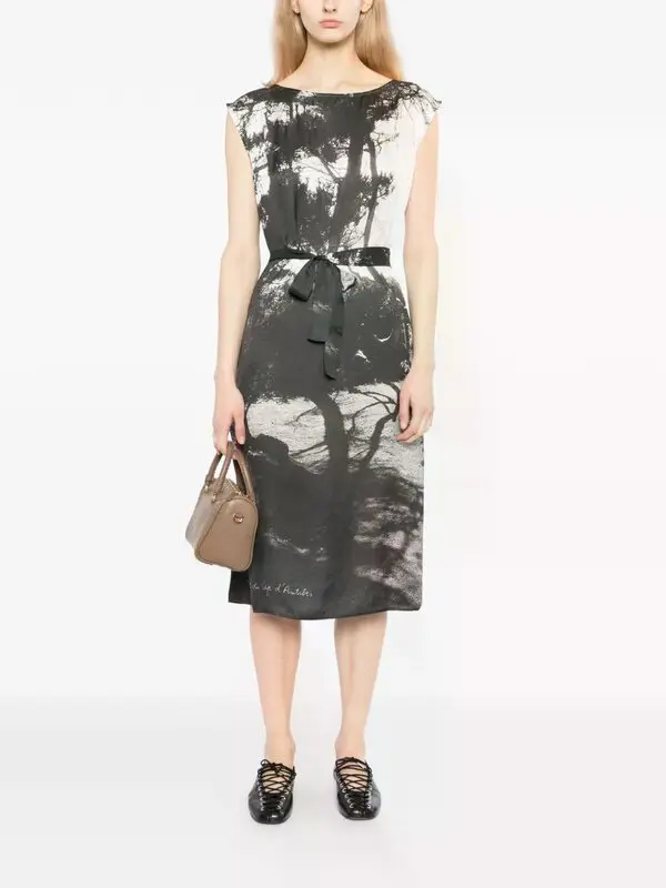 AGNES B. Tree Print Midi Dress - Black