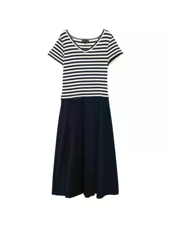 AGNES B. Striped Midi Dress With V-neck And Logo Patch