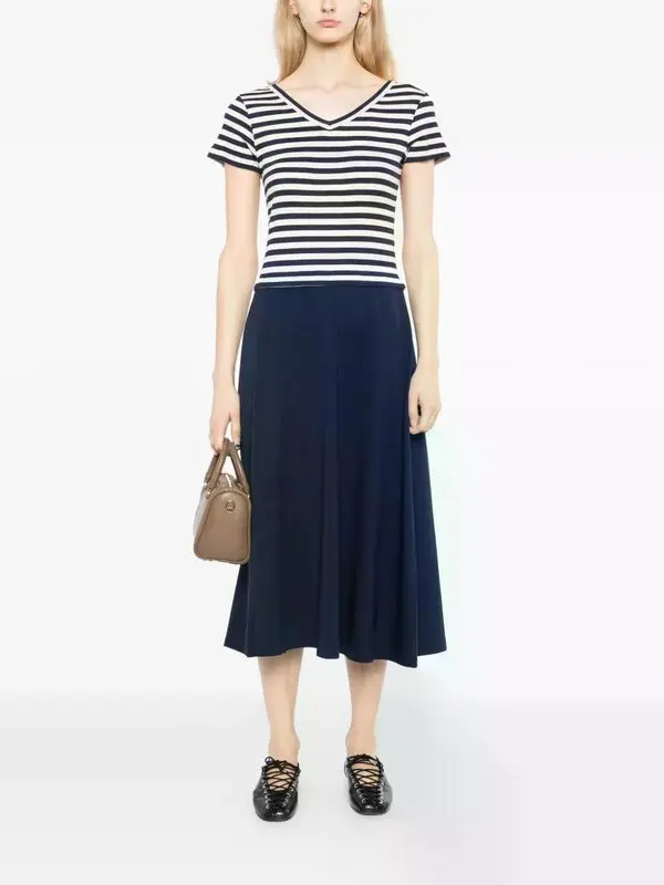 AGNES B. Striped Midi Dress With V-neck And Logo Patch