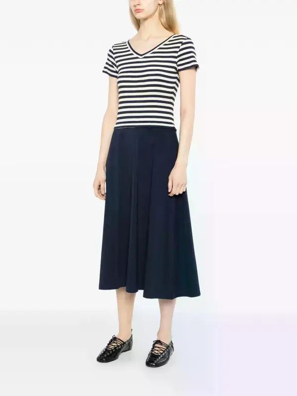 AGNES B. Striped Midi Dress With V-neck And Logo Patch