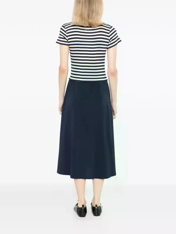 AGNES B. Striped Midi Dress With V-neck And Logo Patch