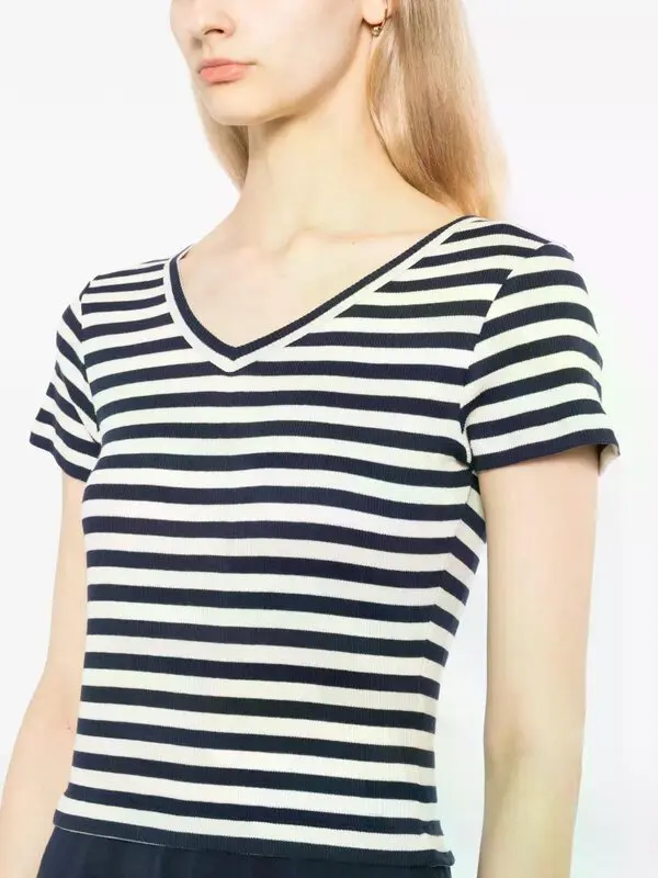 AGNES B. Striped Midi Dress With V-neck And Logo Patch