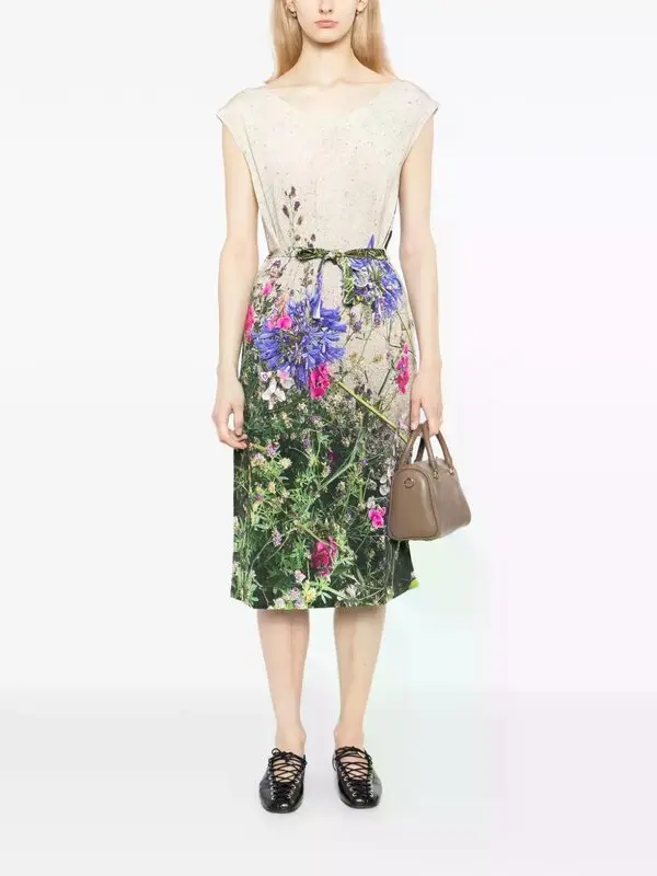 AGNES B. Floral Print Midi Dress - Neutrals