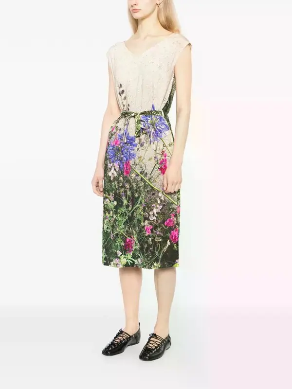 AGNES B. Floral Print Midi Dress - Neutrals