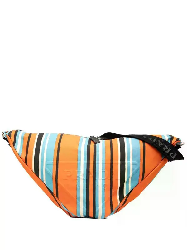 Prada Canvas Striped Triangle Logo Shoulder Bag
