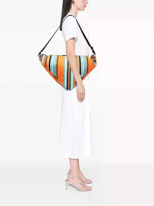 Prada Canvas Striped Triangle Logo Shoulder Bag