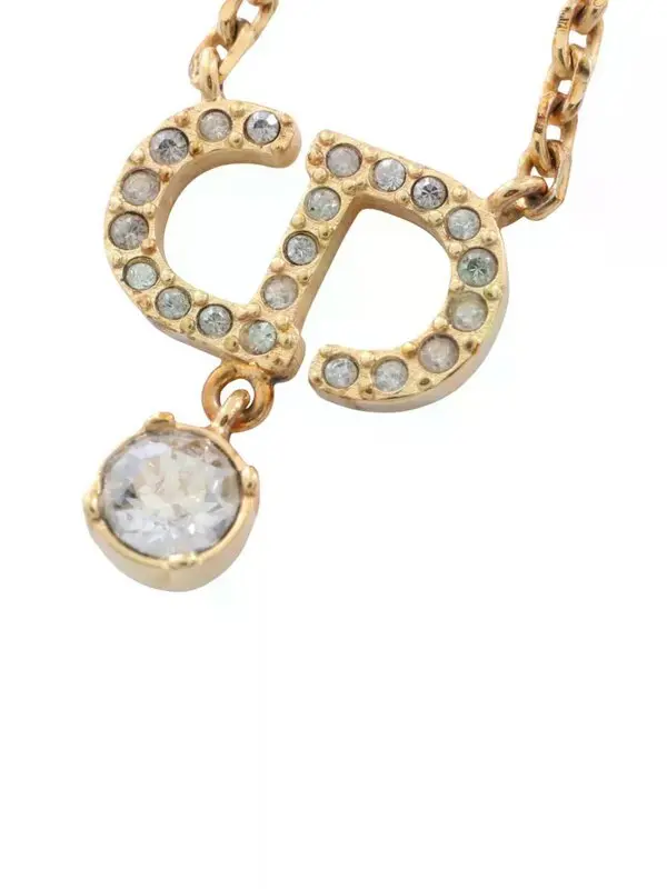 Dior Plated Strass Cd Logo Pendant Necklace - Gold
