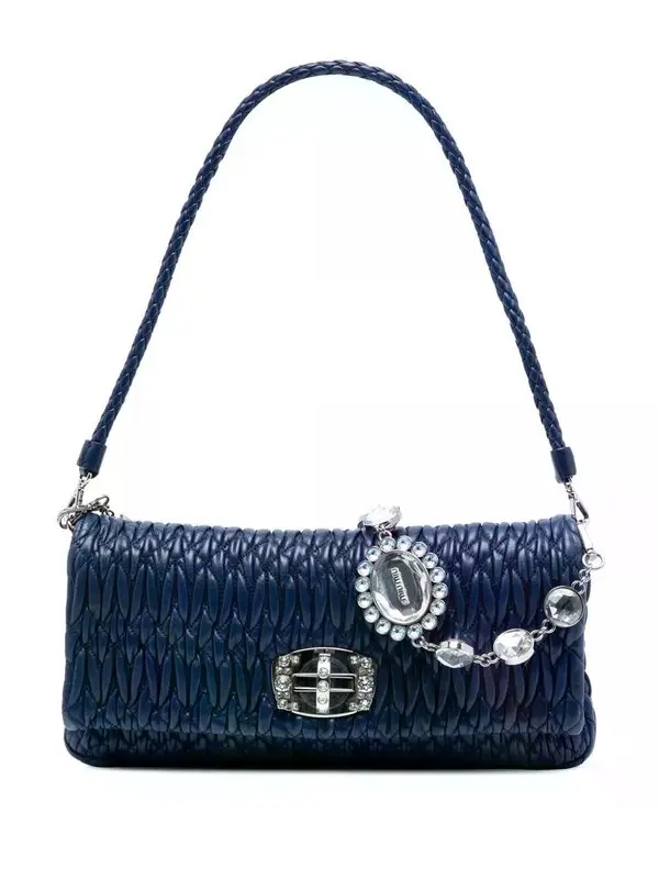 Miu Miu 2021-2025 Matelasse Nappa Crystal Chain Satchel - Blue