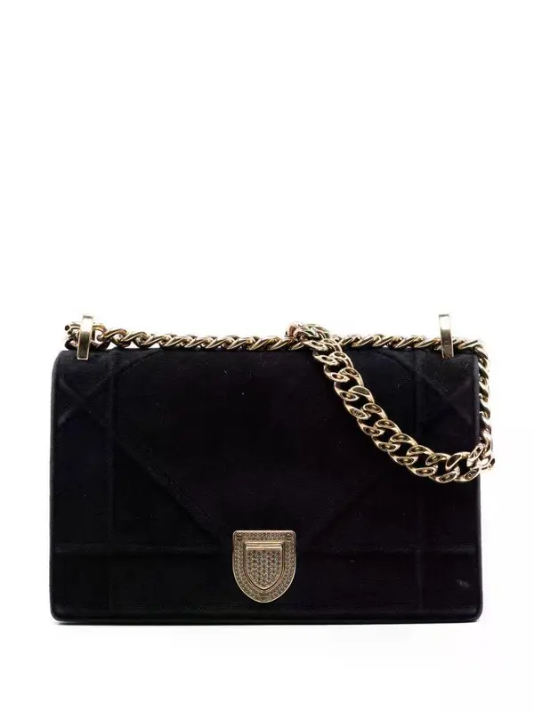 Dior 2019 Small Velvet Diorama Flap Crossbody Bag - Black
