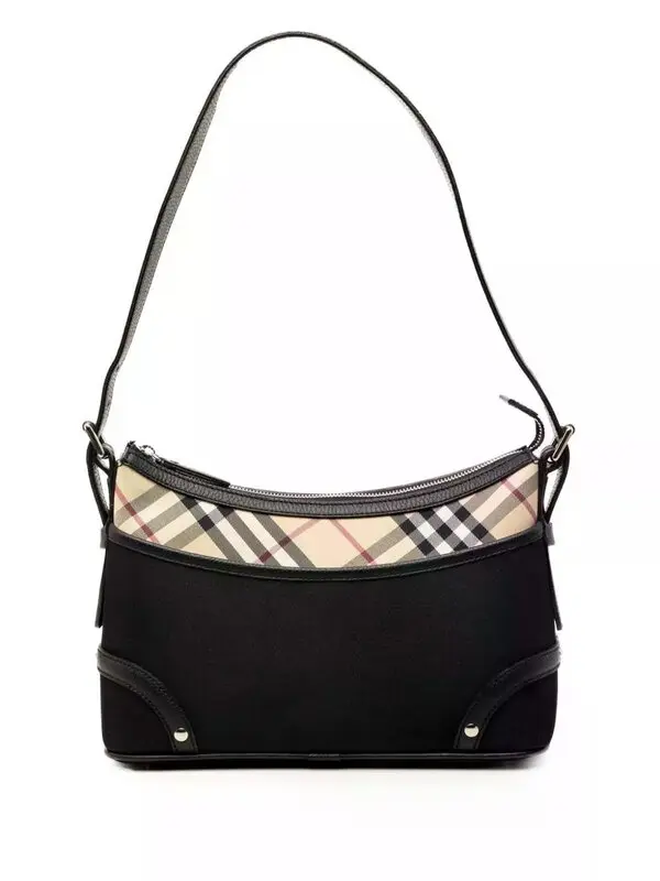 Burberry Nova Check Trimmed Canvas Shoulder Bag - Black